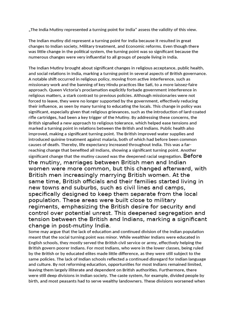 The India Mutiny Represented A Turning Point For India" Assess The ...