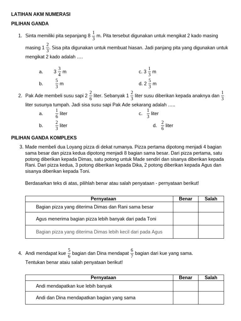 Latihan Akm Numerasi | PDF