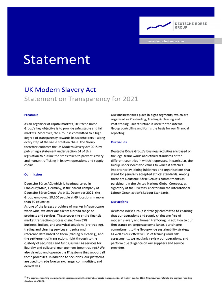 Deutsche Börse 2021 Modern Slavery Statement | PDF | Supply Chain ...