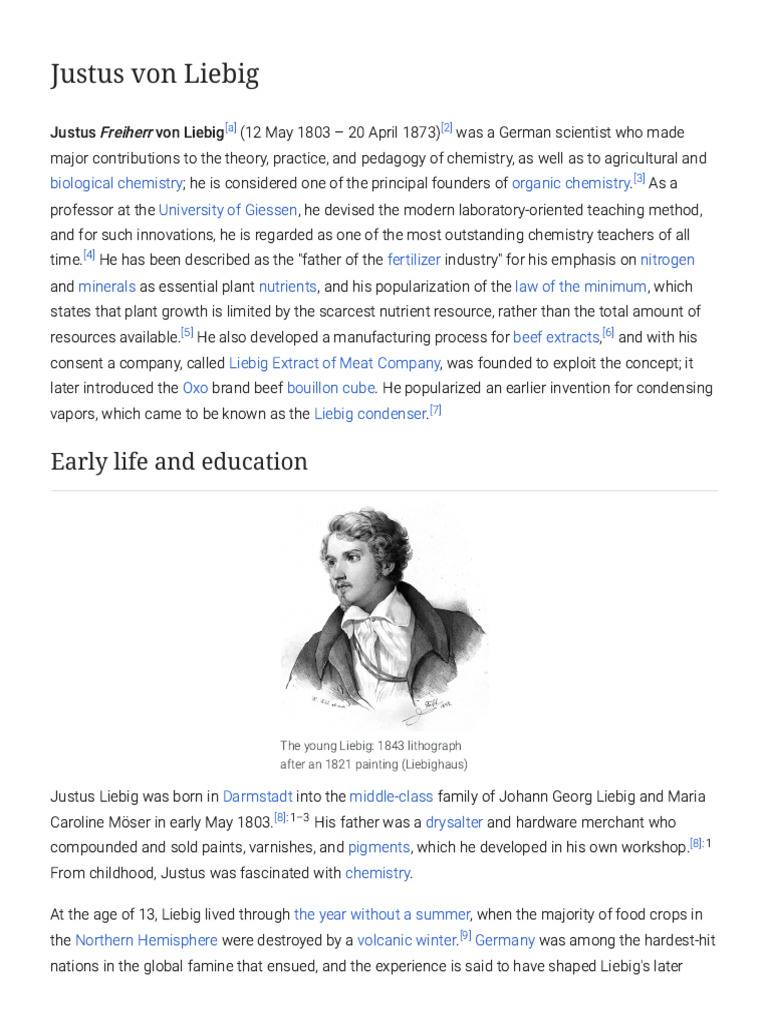 Justus Von Liebig - Wikipedia | PDF | Chemistry
