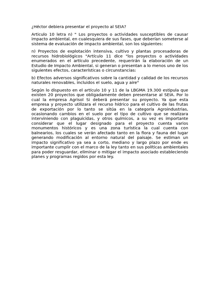 Héctor Debiera Presentar El Proyecto Al SEIA Foro | PDF | Evaluación de impacto ambiental ...