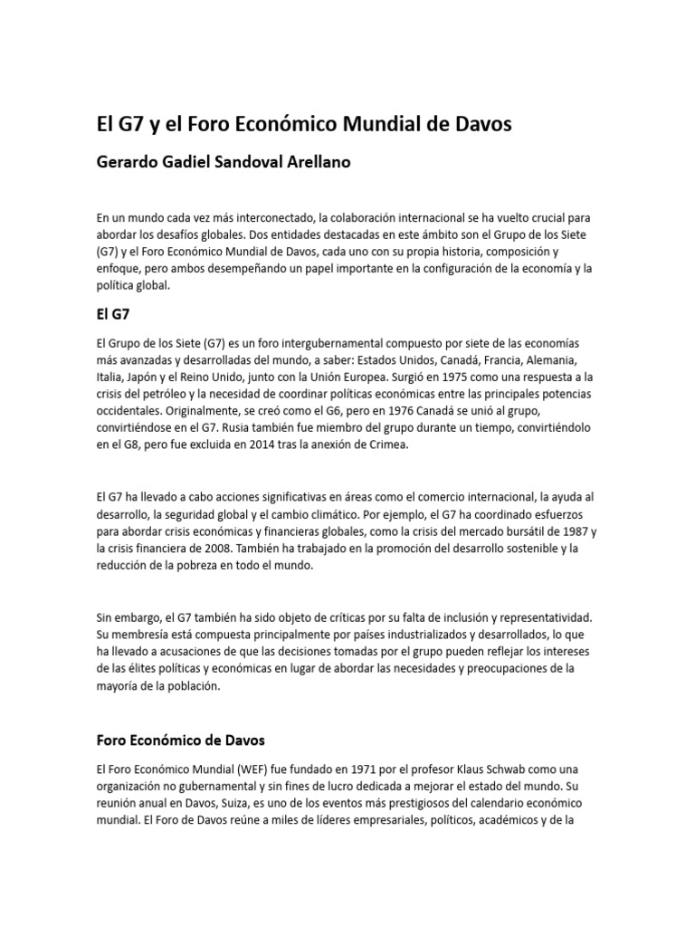 El G7 y El Foro Económico Mundial de Davos | PDF | foro Economico Mundial | Economía mundial