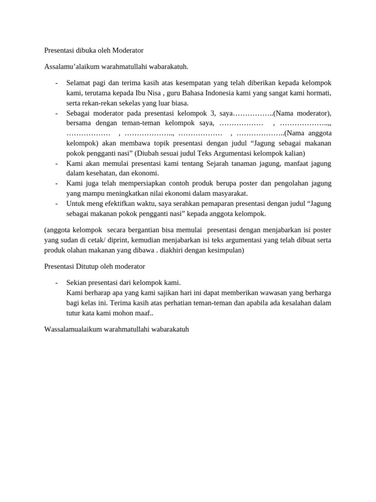 Kerangka Presentasi Kelas | PDF