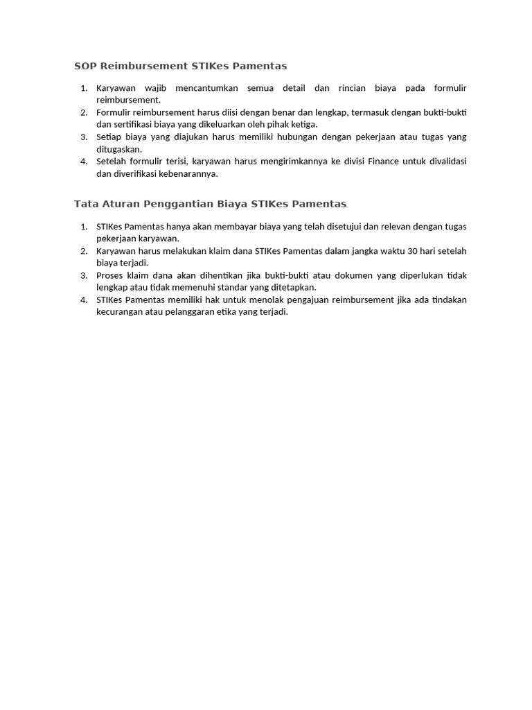 SOP Reimbursement STIKes | PDF