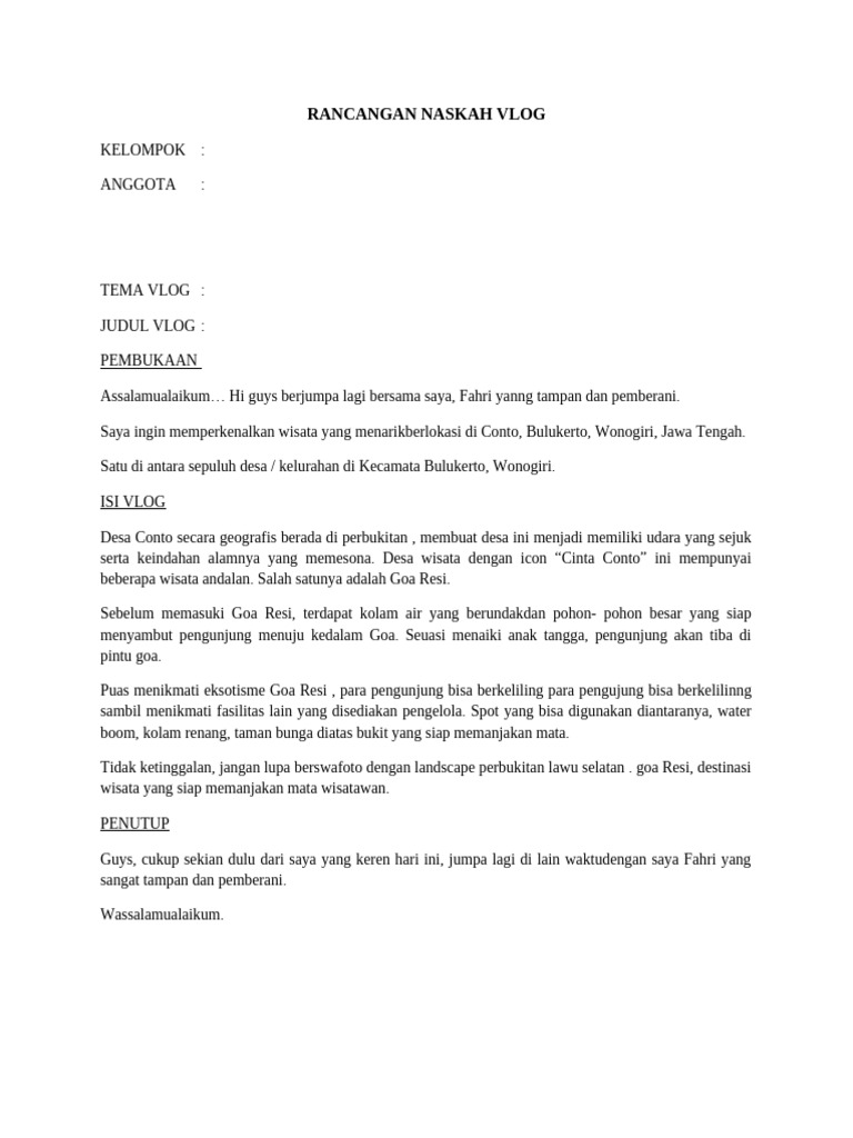 CONTOH NASKAH VLOG Gua | PDF