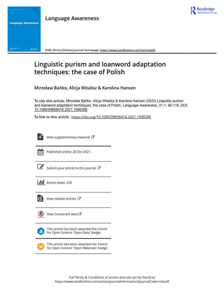 Linguistic Purism in Polish Loanwords | PDF | Translations | Linguistics