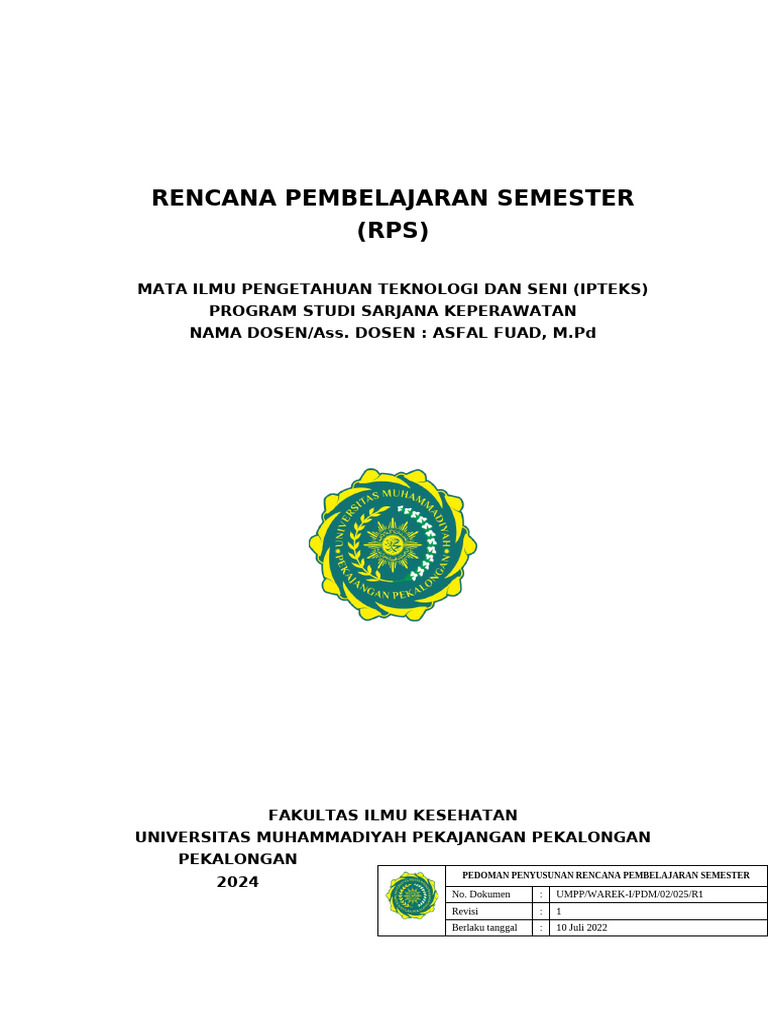 RPS AIK IPTEKS KEPERAWATAN 5 GANJIL 2425 New | PDF | Karier & Perkembangan
