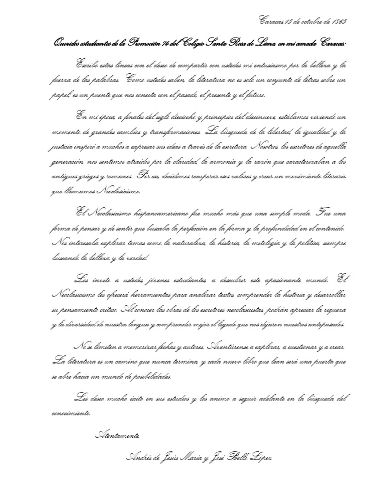 Carta de Andres Bello A La Promo 74 | PDF