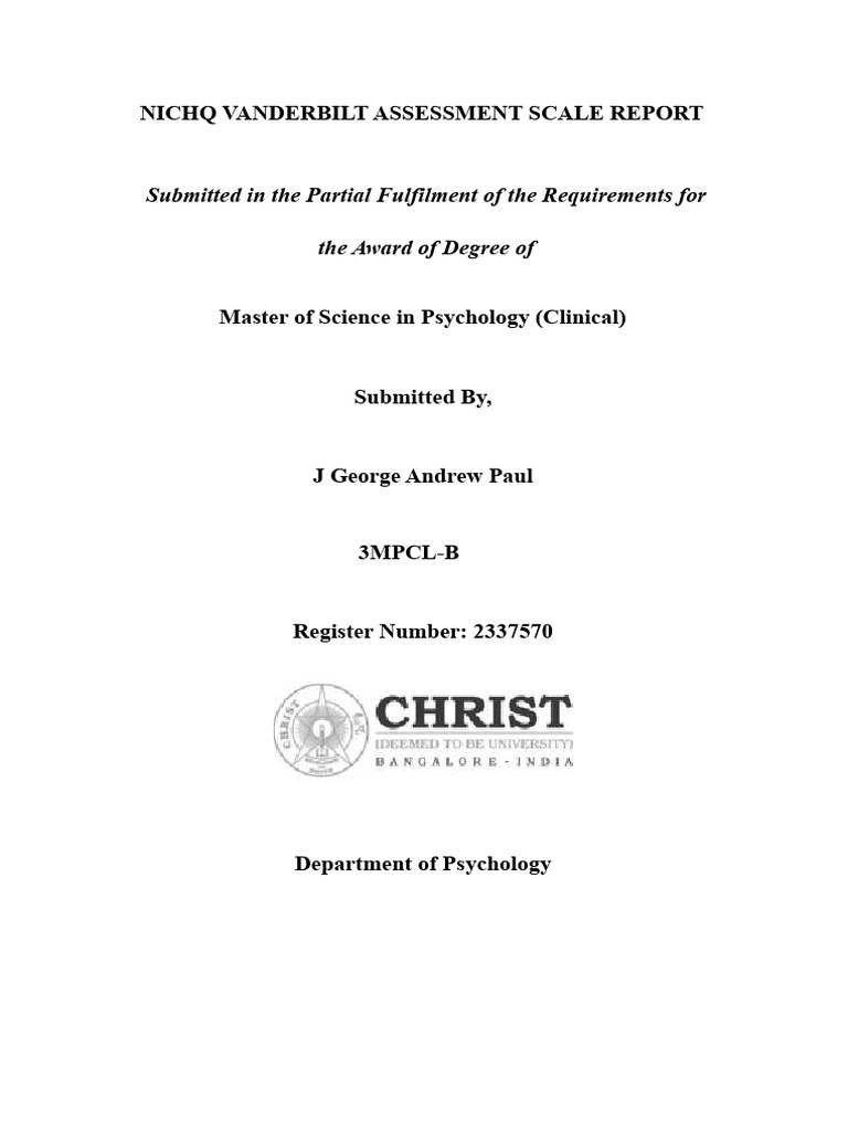 NICHQ Vanderbilt Assessment Scale | PDF | Attention Deficit ...