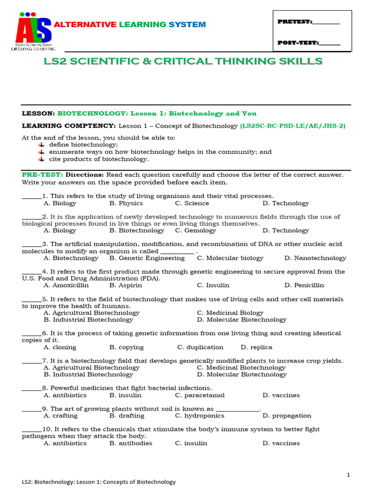 BIOTECHNOLOGY Lesson 1 Concepts of Biotechnology | PDF | Biotechnology ...