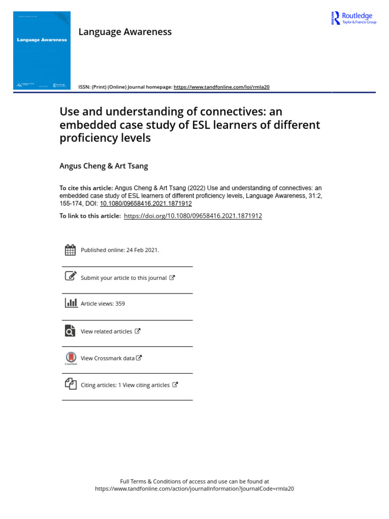 01-Use and Understanding of Connectives - An Embedded Case Study of ESL Learners of Different ...