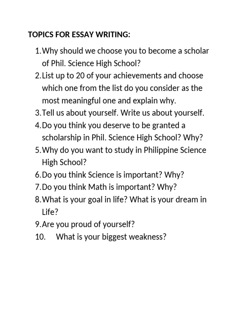 Topics For Essay Writing | PDF