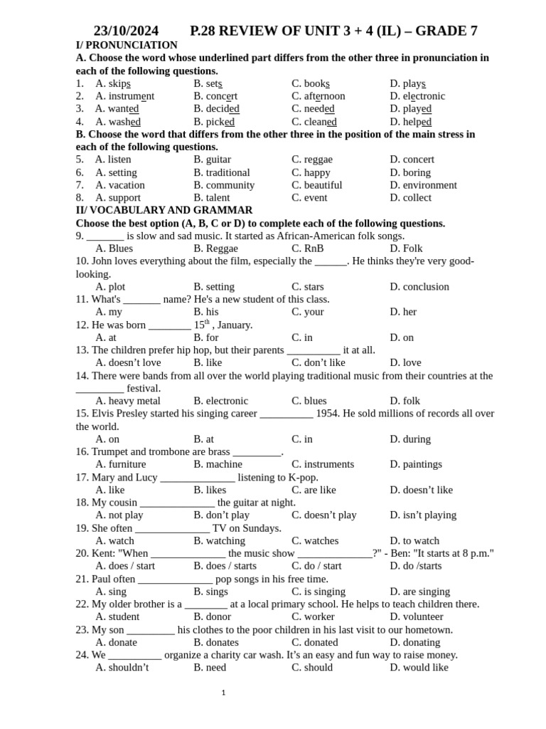Grade 7 English Review: Pronunciation & Grammar | PDF | Spider Man ...