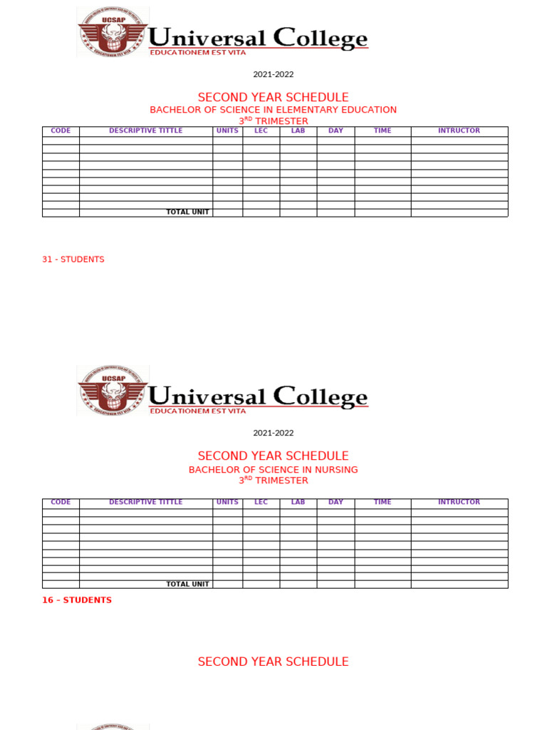 2021-2022 Second Year Course Schedules | PDF | Teaching Methods ...