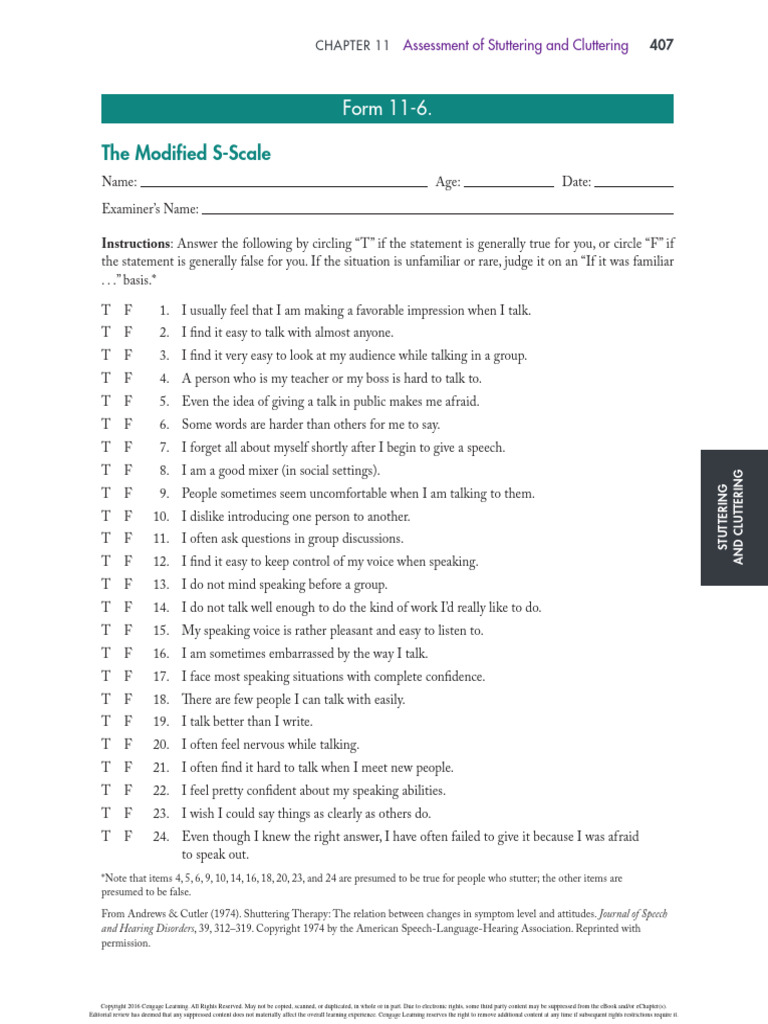 Stuttering Assessment - Modified S-Scale | PDF | Stuttering | Cognition