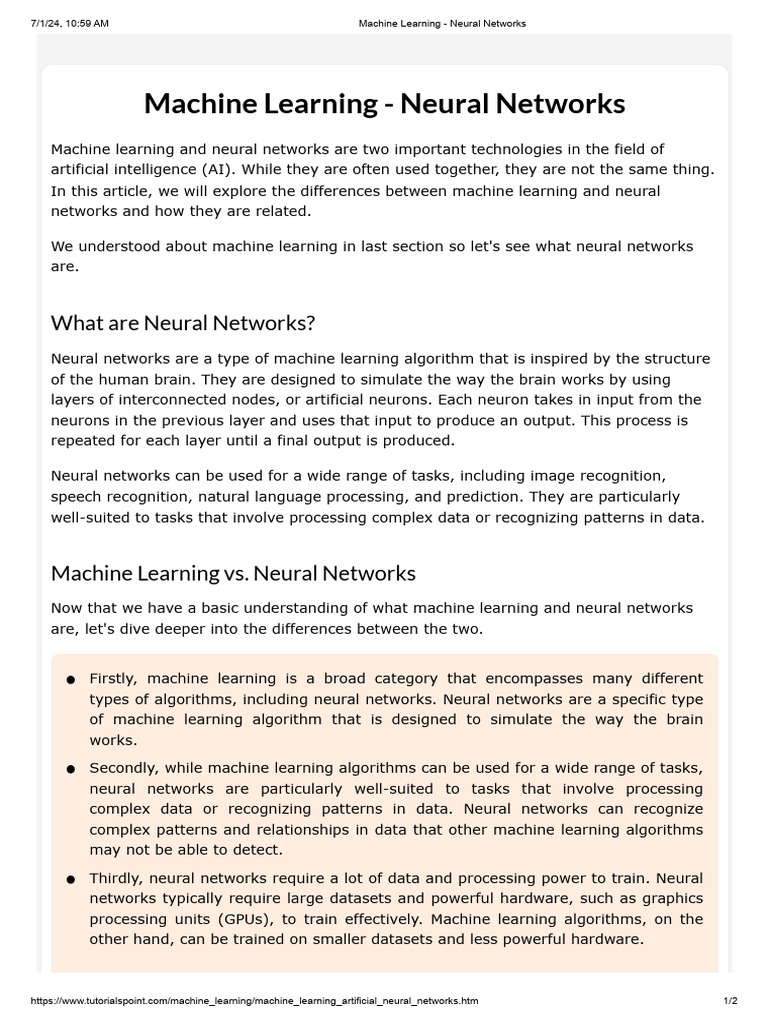 Machine Learning - Neural Networks | PDF | Artificial Neural Network ...