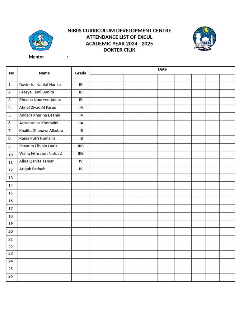 NIBIIS EXCUL Attendance List 2024-2025 | PDF
