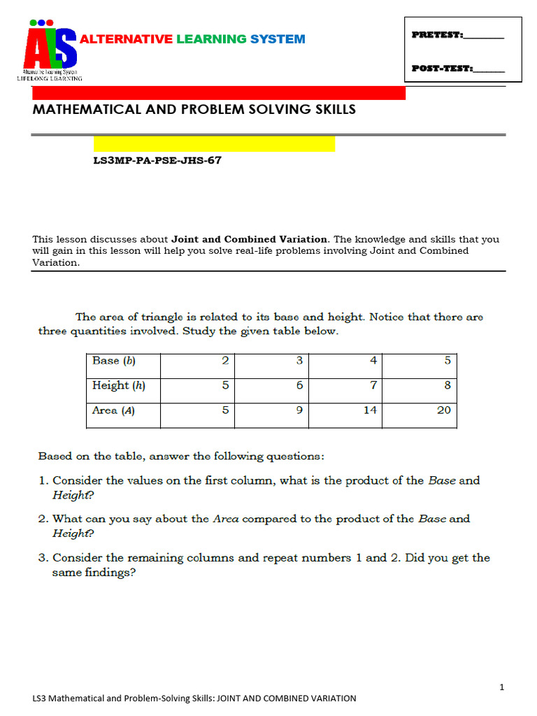 Joint and Combined Variation Module | PDF | Learning | Mathematics