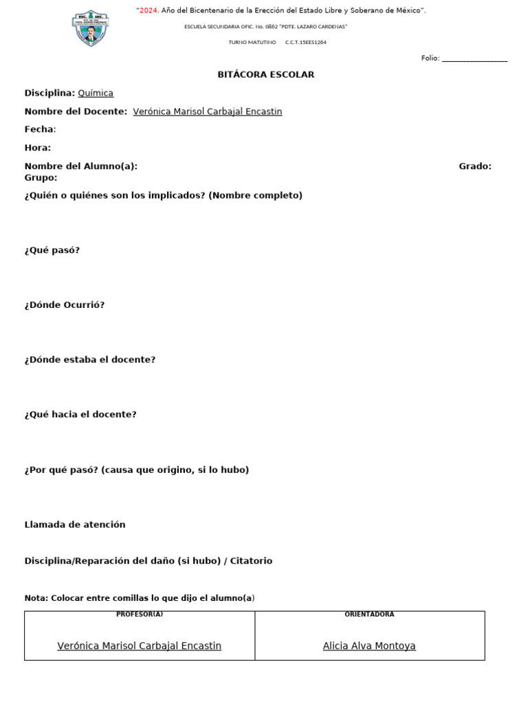 Bitácora Escolar de Química 2024 | PDF | Ciencia y matemáticas