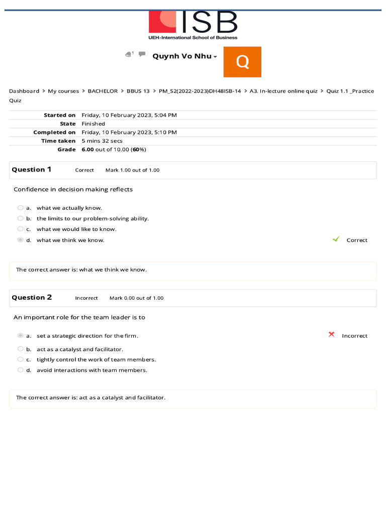Quiz 1.1 - Practice Quiz - Attempt Review | PDF | Decision Making ... Quiz 1.1 - Practice Quiz - Attempt Review | PDF | Decision Making ...