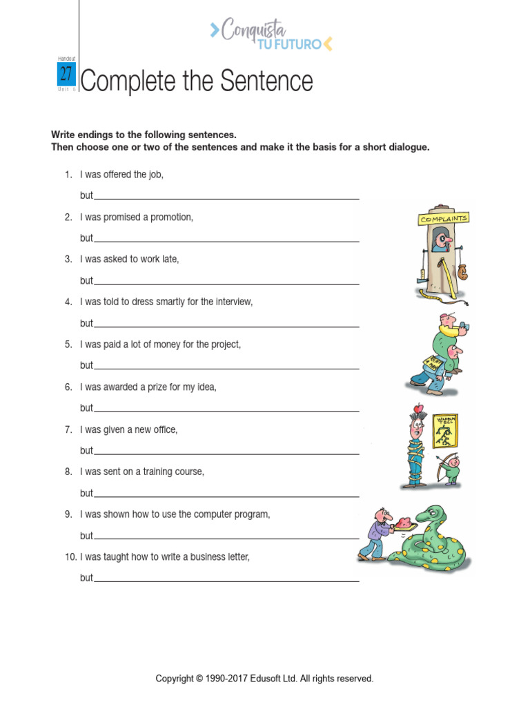 05 Intermediate I Handout Nro.27 Unit 5 Complete The Sentence | PDF ...