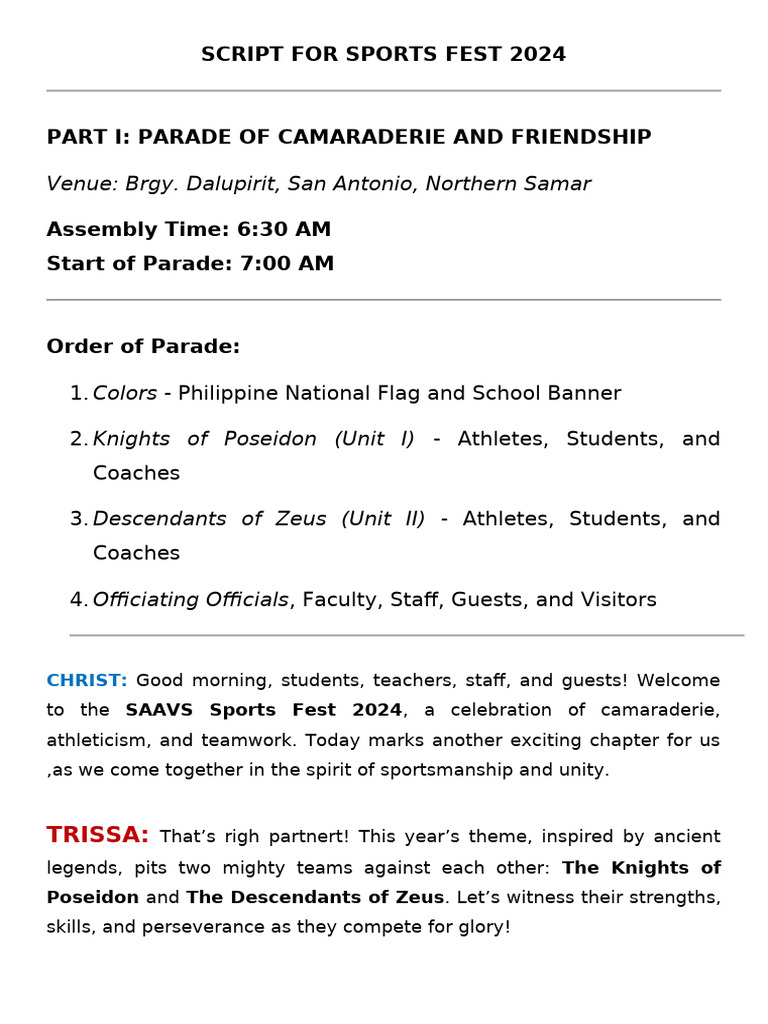 FINAL Script-For-Intrams 2024-SAAVS | PDF | Zeus