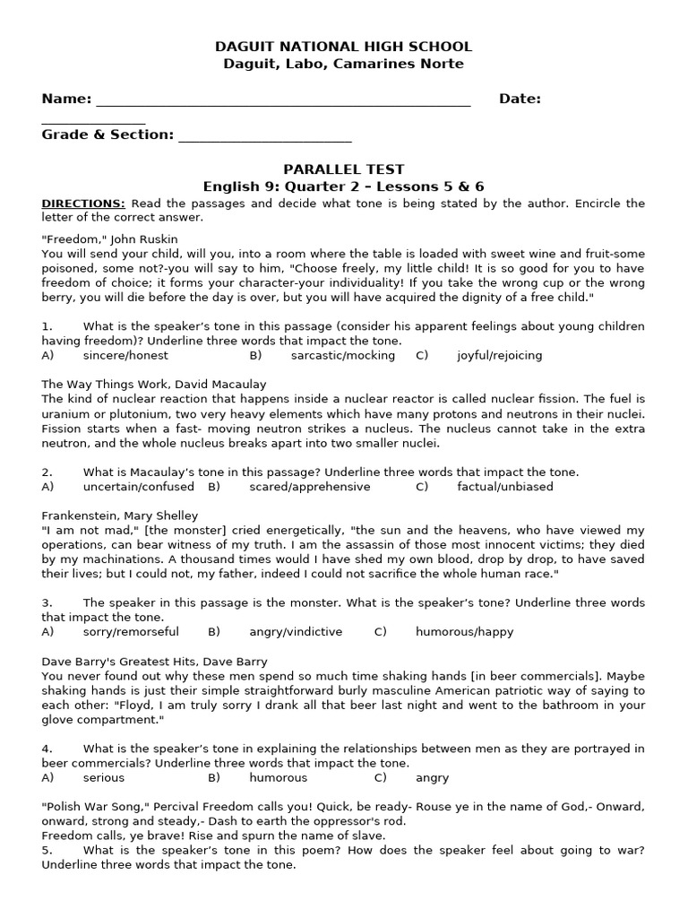 Grade-9-Parallel-Test-Module-2-Lesson-5-6 PART 2 | PDF | Nuclear ...