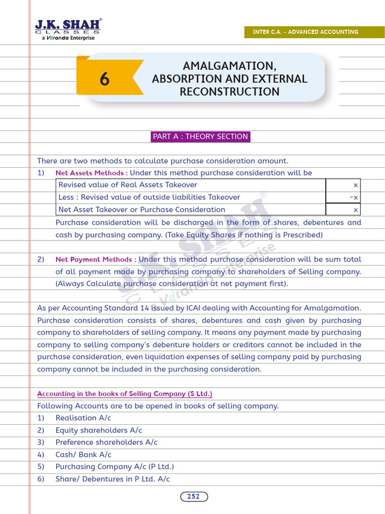 6 Amalgamation, Absorption and External Reconstruction With Solution | PDF | Equity (Finance ...