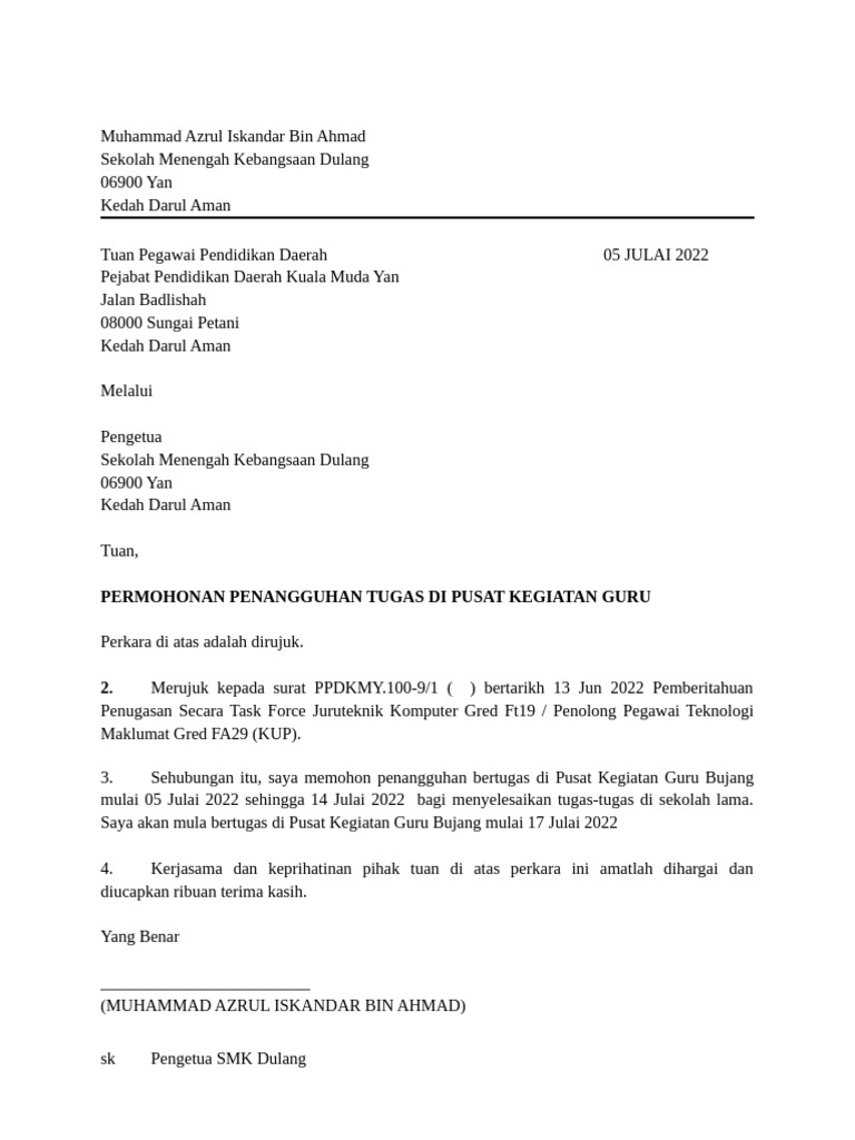 Surat Tangguh Tugas Azrul | PDF