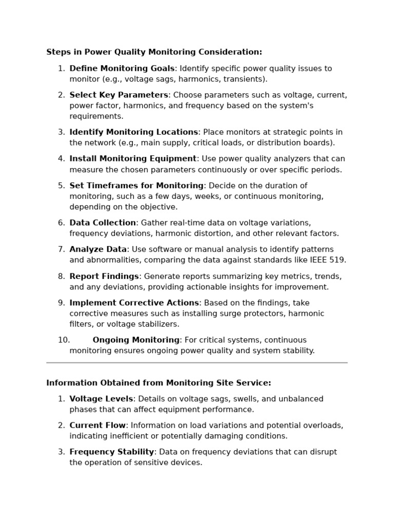 Power Quality Monitoring Steps | PDF | Electronics | Power (Physics)