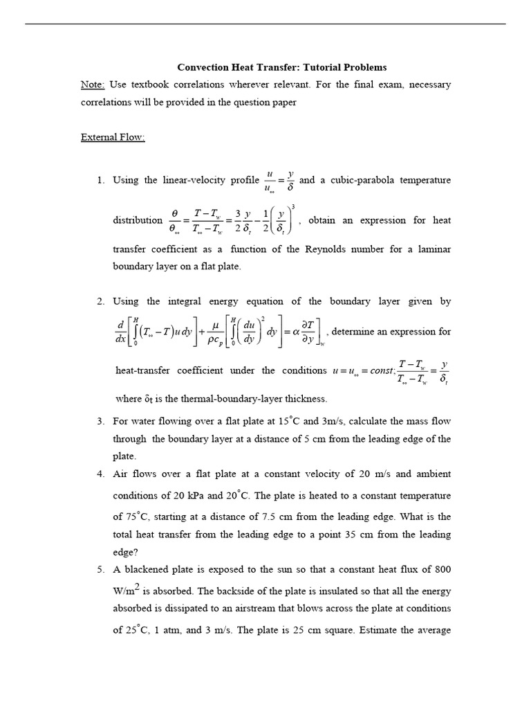 Convection Heat Transfer ME663 Tutorial Problems PDF | PDF | Boundary Layer | Heat Transfer