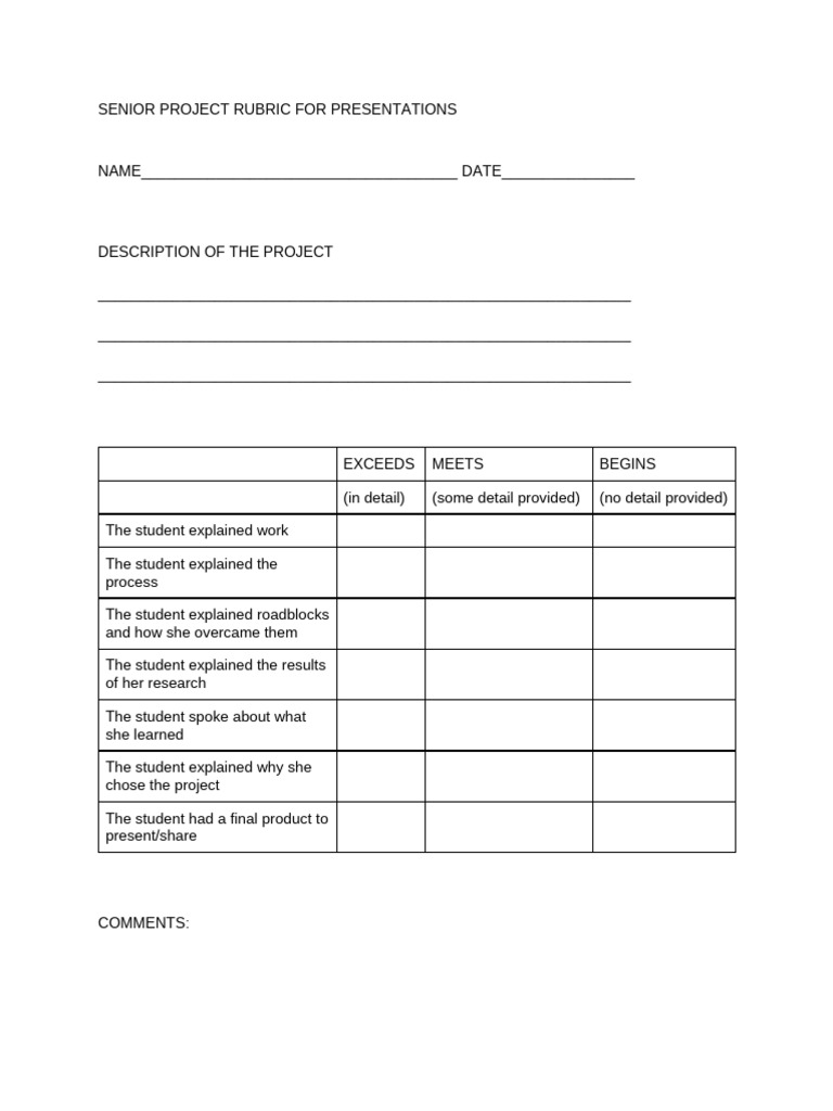 Senior Project Presentation Rubric | PDF