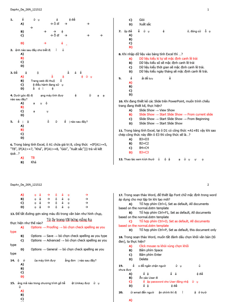 DapAn de 26N 121512 | PDF