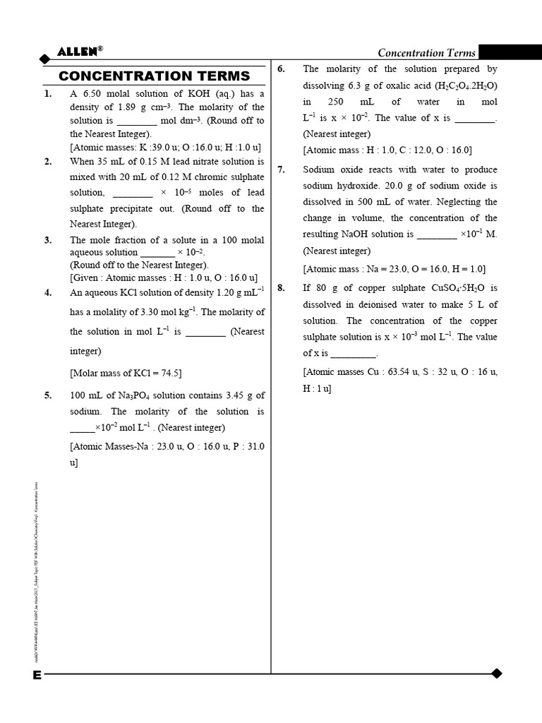 Concentration Terms | PDF | Concentration | Mole (Unit)