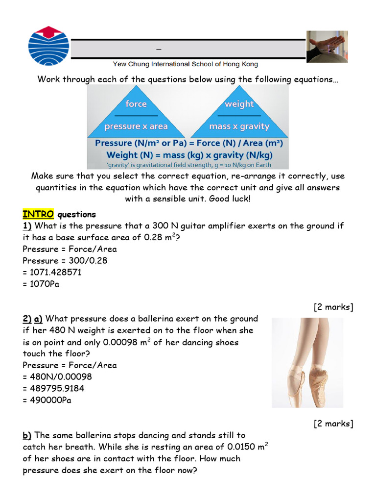 1.8.1 Pressure Questions | PDF | Pressure | Force