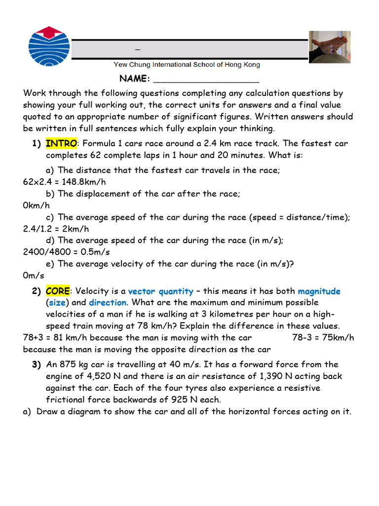 1.1.4.2 Vectors and Scalars Calculations - Classework | PDF | Speed ...