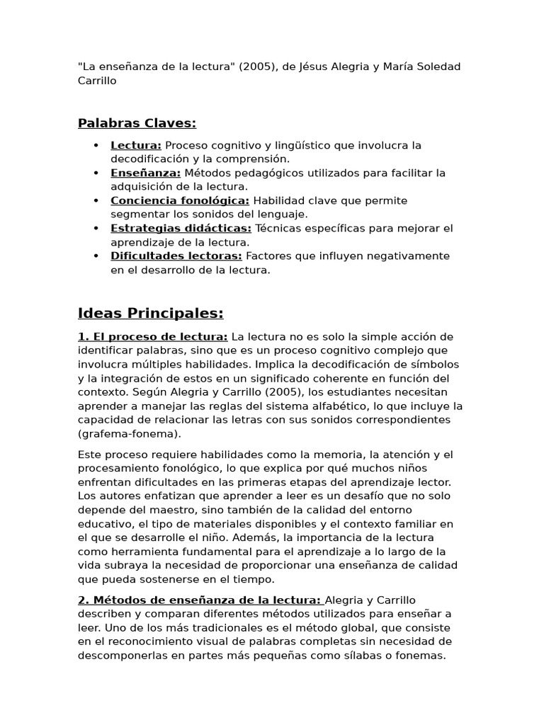 La Enseñanza de La Lectura (2005), de Jésus Alegria y María Soledad ...
