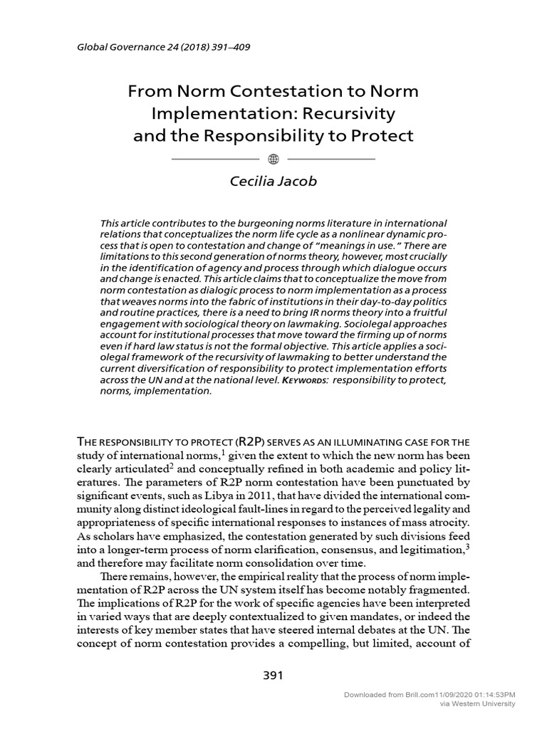 From Norm Contestation To Norm Implementation | PDF | Responsibility To ...