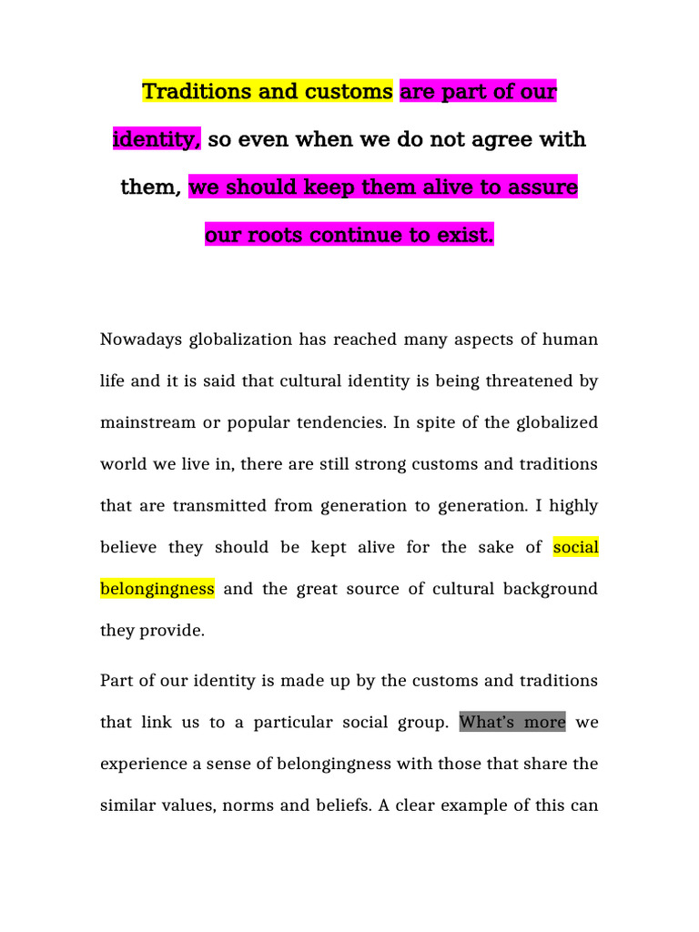 Traditions and Customs Are Part of Our Identity | PDF | Traditions ...