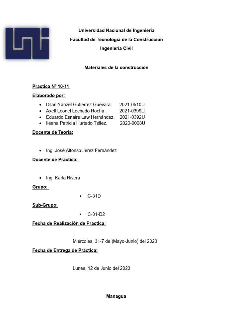 Lab 10-11 Materiales | PDF | Hormigón | Laboratorios