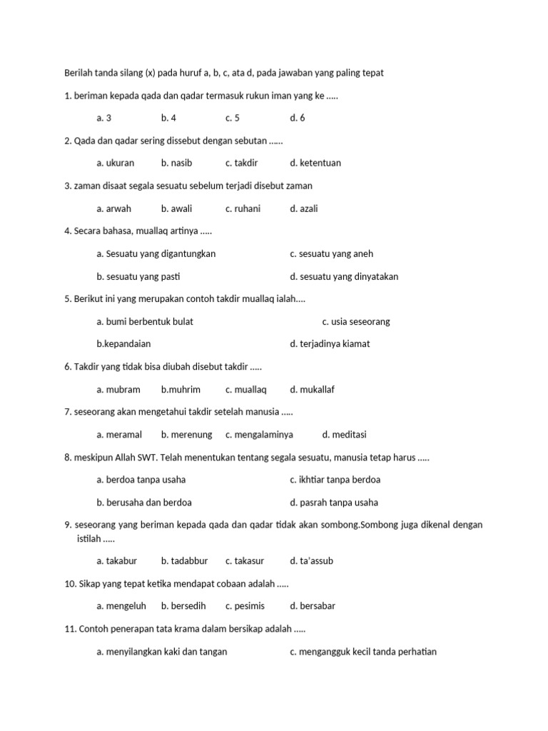 Soal Agama KL 9 SMTR Genap | PDF