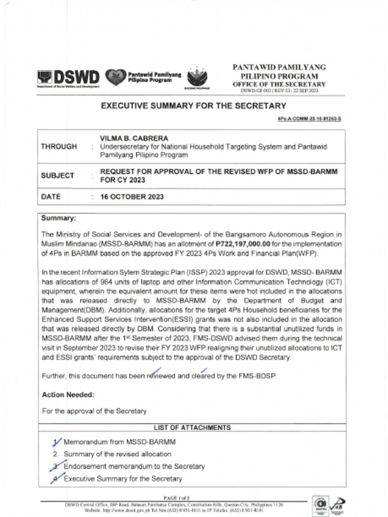 Signed Revised WFP of BARMM For CY 2023 | PDF