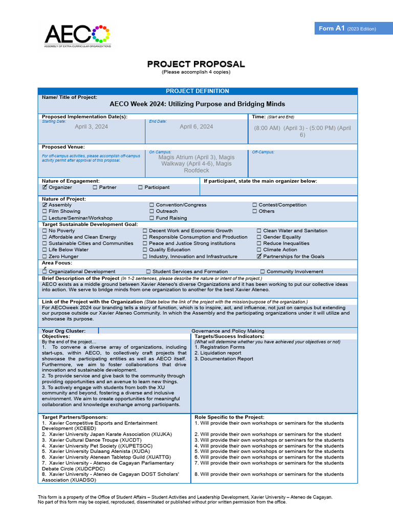 (Project Proposal) AECO Week 2024 - Utilizing Purpose and Bridging Minds | PDF | Economies