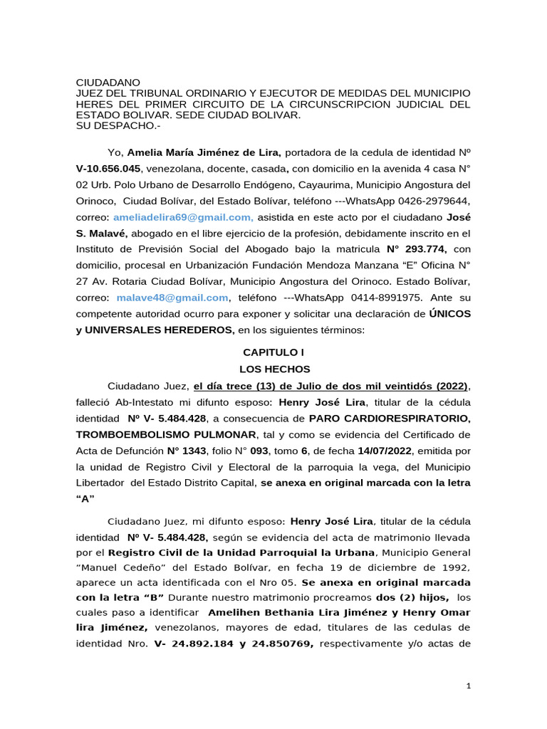 Declaracion Herederos Amelia Jimenez | PDF | Documento de identidad ...