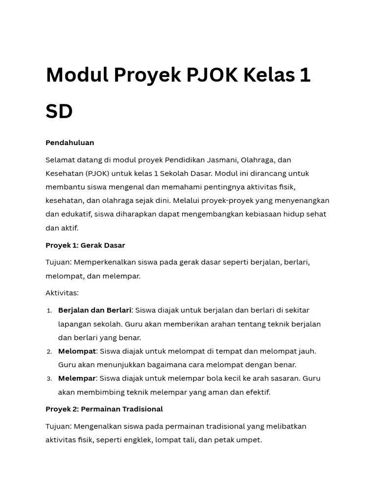 Proyek PJOK Edukatif Kelas 1 SD | PDF | Kesehatan Holistik