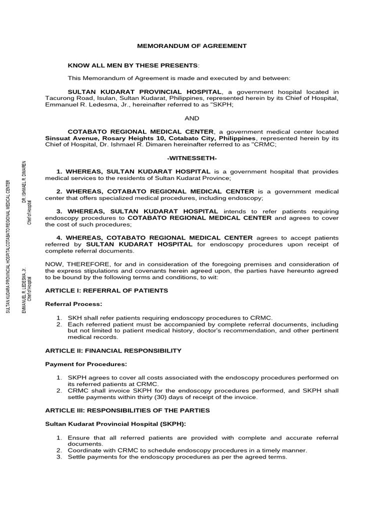 MEMORANDUM OF AGREEMENT SKPH and CRMC | PDF | Justice | Crime & Violence MEMORANDUM OF AGREEMENT SKPH and CRMC | PDF | Justice | Crime & Violence