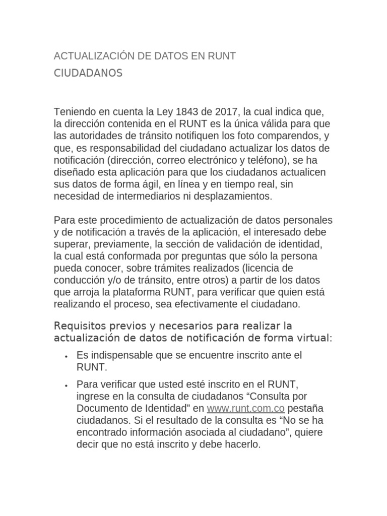 Actualización RUNT: Guía Rápida Online | PDF | Documento de identidad