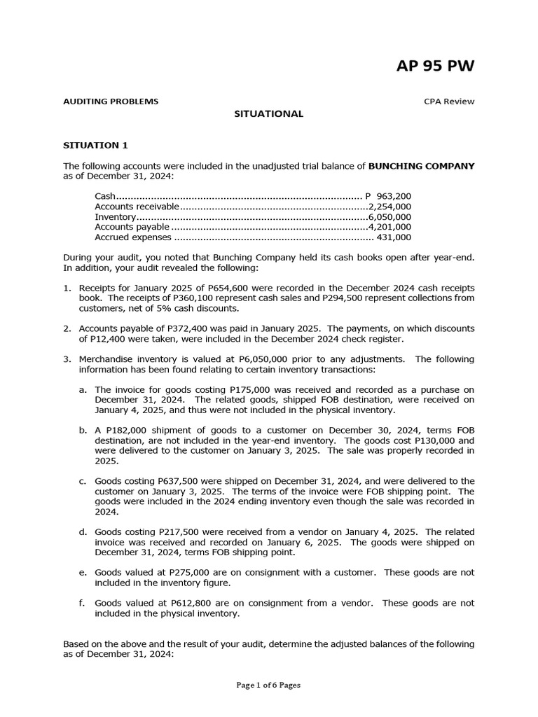 CPA Auditing Practice Scenarios | PDF | Accounts Payable | Receipt