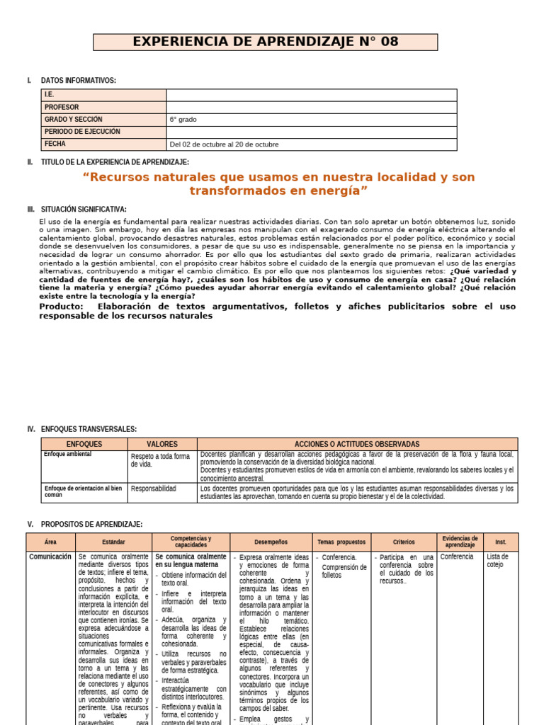 6° Grado - Experiencia de Aprendizaje N°08 | PDF | Exponenciación | Decimal
