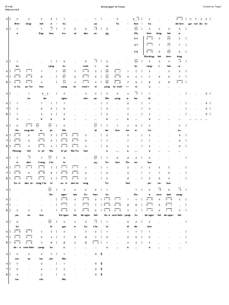 Partitur Koor: Bimbinglah Ya Tuhan | PDF